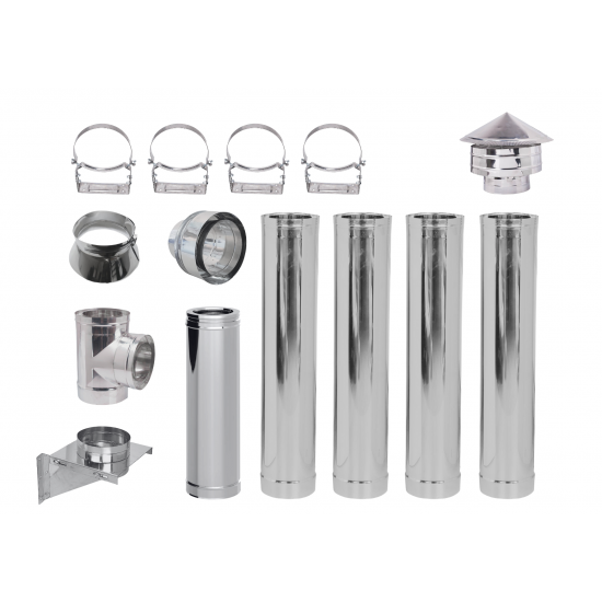 Flue kit for pellet stove, Stainless steel, Insulated, Ф80 (inner ...