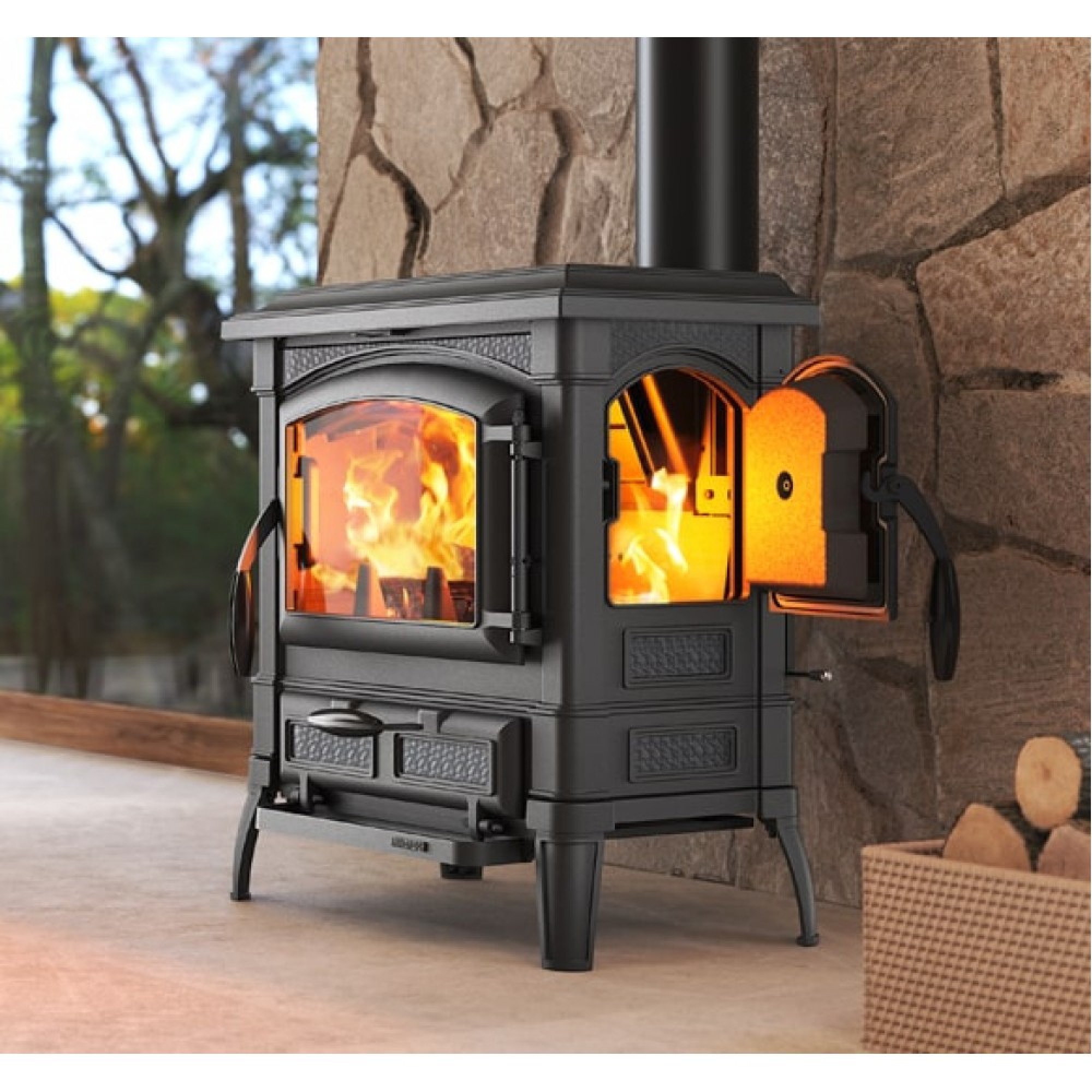 Italian cast iron wood burning stove La Nordica Isotta Lean, 9.3kW ...