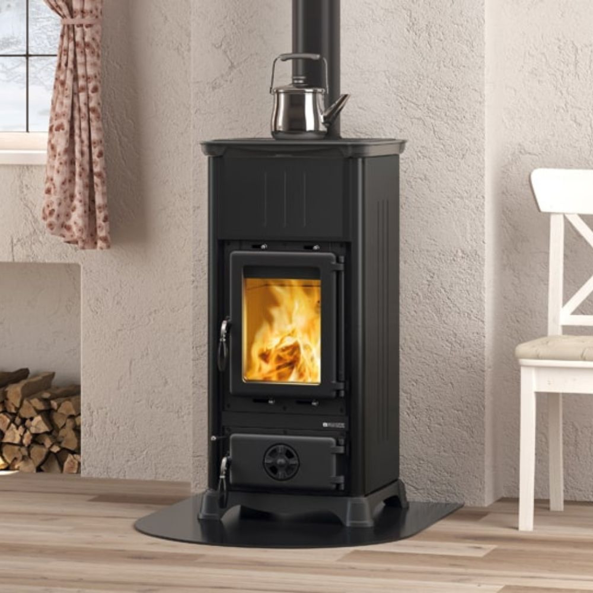 Italian wood burning stove with cooktop La Nordica Emiliana black, 6 ...