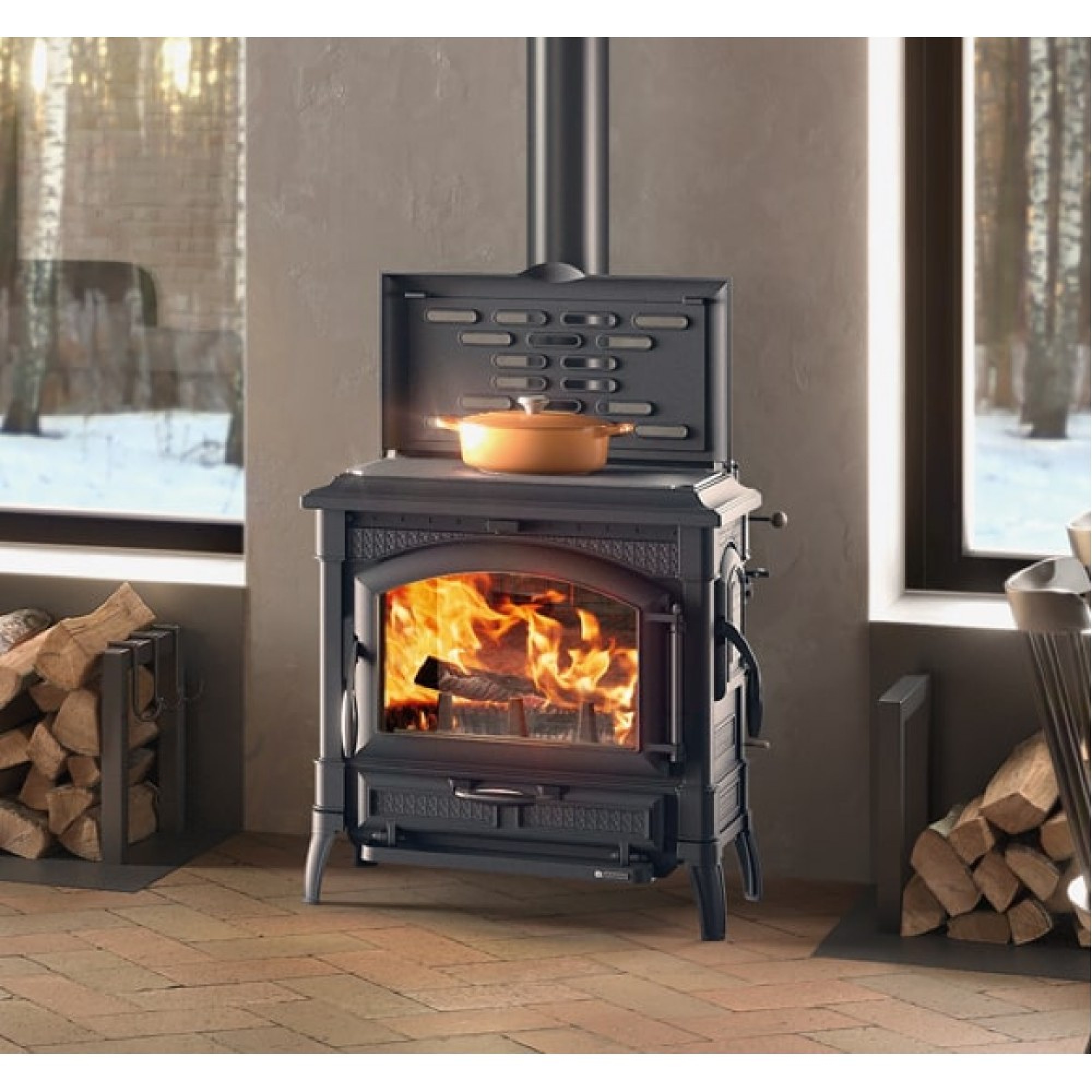 Italian cast iron wood burning stove La Nordica Isotta CC Lean with ...