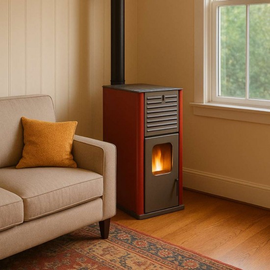 Pellet stove with back boiler Mytherm IOLI TSA 35 red, with fan, 38kW ...