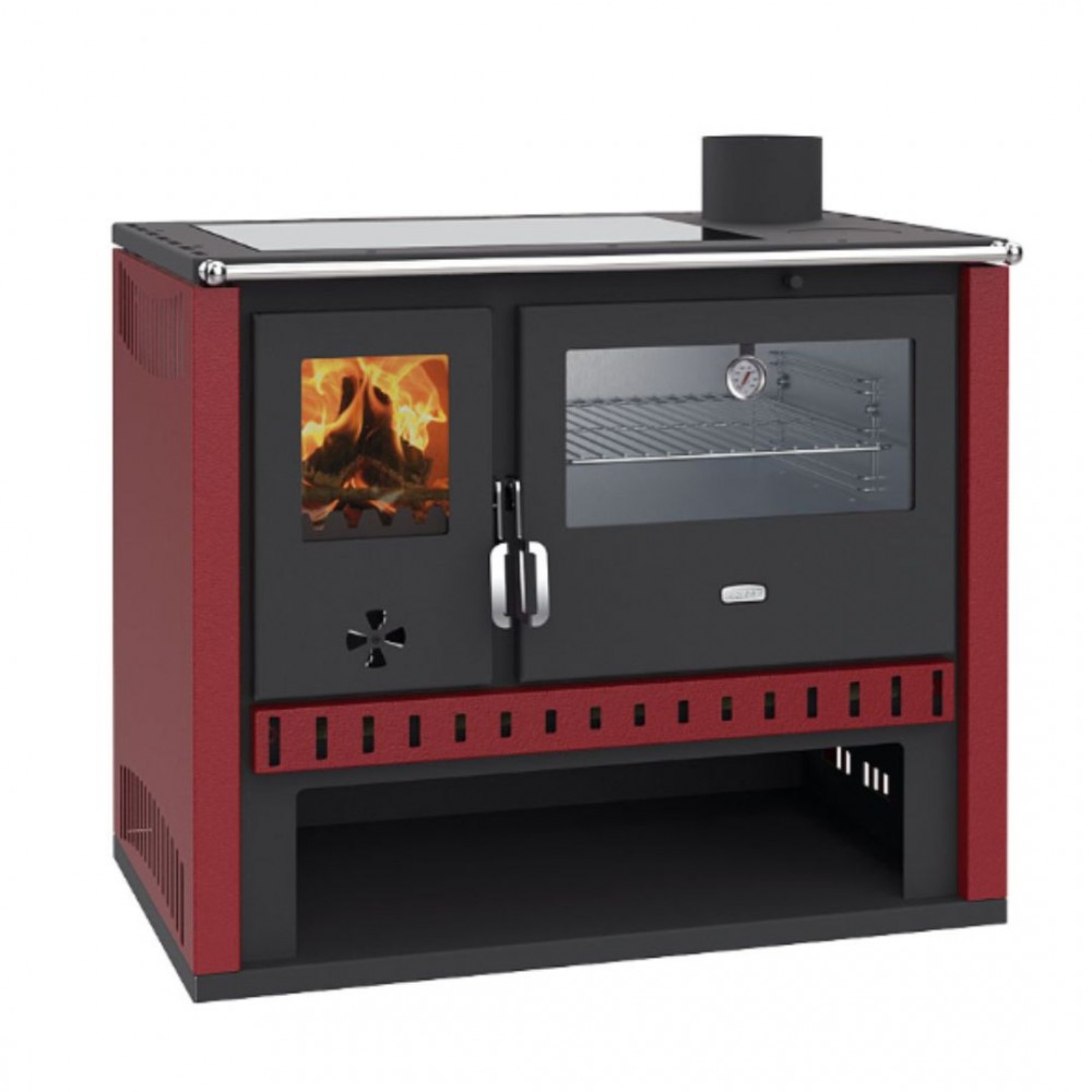Wood cooker stove Prity GT Red, with stainless steel oven and glass ...