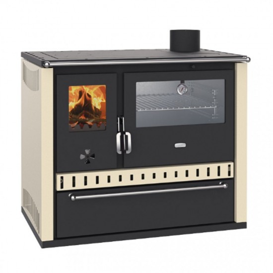 Wood cooker stove with back boiler Prity GT W10 Ivory, with stainless ...