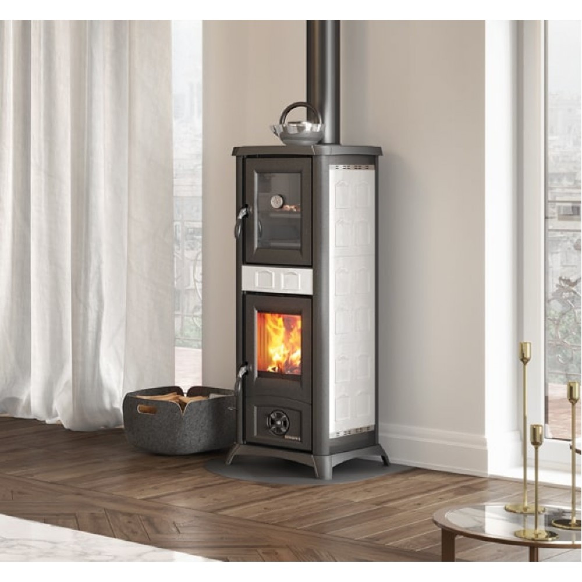 Italian wood burning stove with oven La Nordica Gemma Forno white, 7 ...