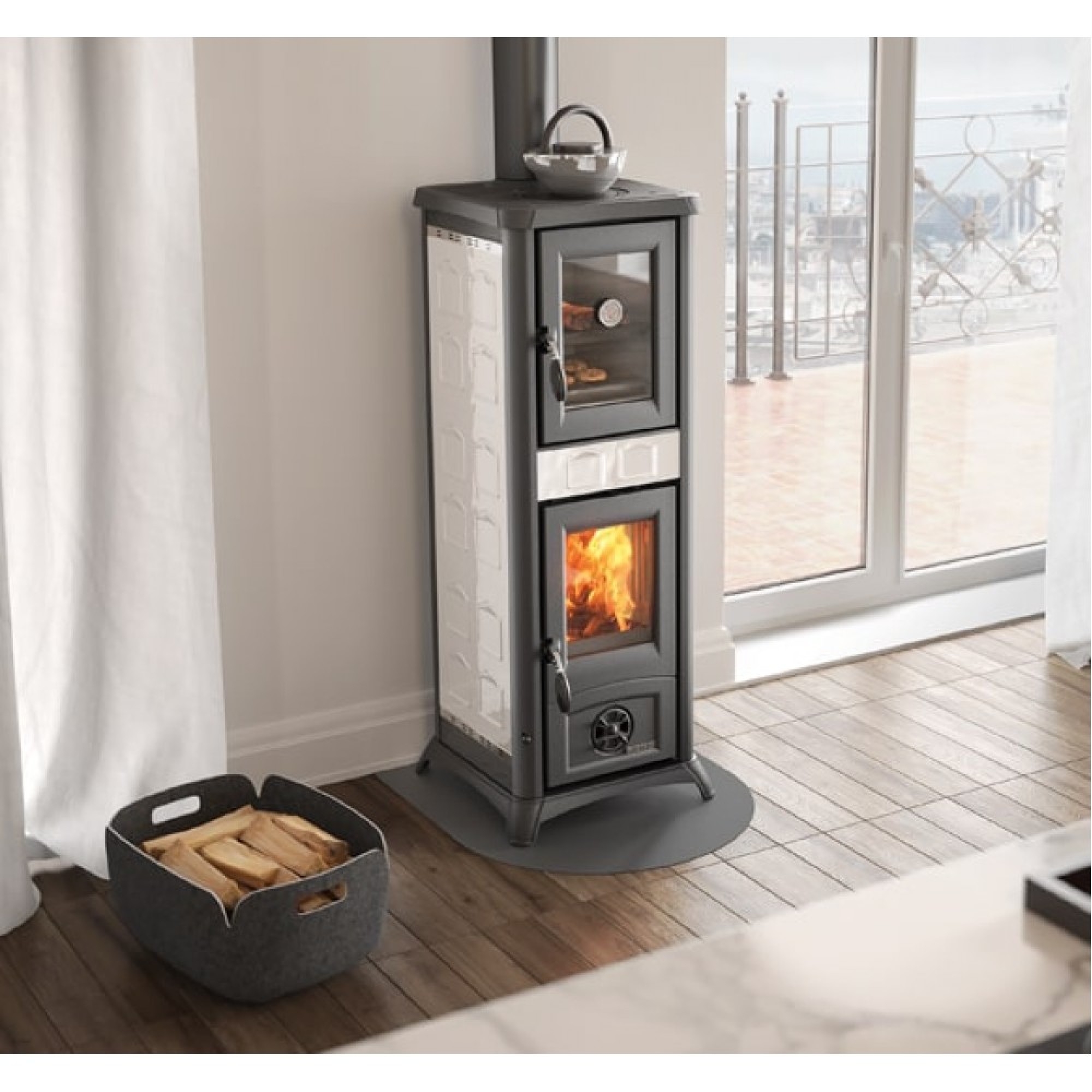 Italian wood burning stove with oven La Nordica Gemma Forno white, 7 ...