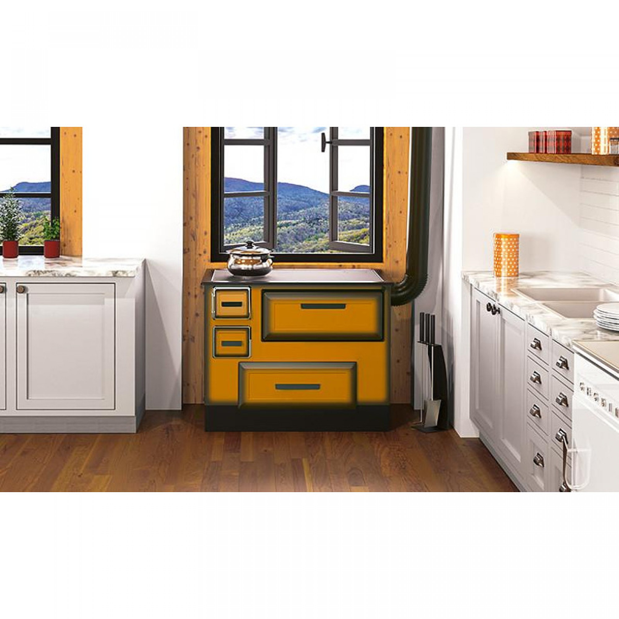 ᐉ Wood cooker stove Alfa Plam Alfa 55 Termo Mustard, 5kW – Top Prices | BalkanEnergy.NET