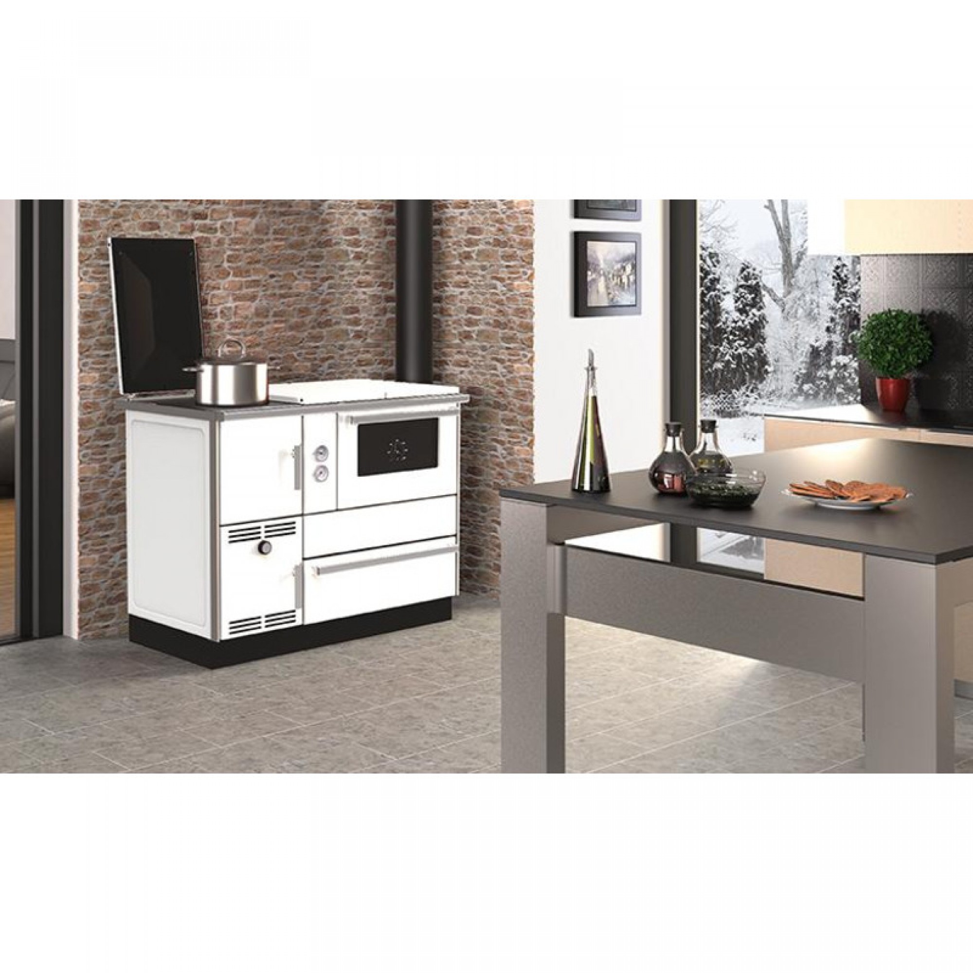 ᐉ Wood cooker stove with back boiler Alfa Plam Alfa Term 35 White-Right ...