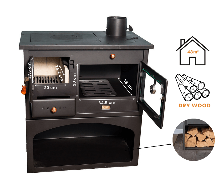 Wood burning cooker Prity 1P34, 10.1kW | Balkanenergy.net